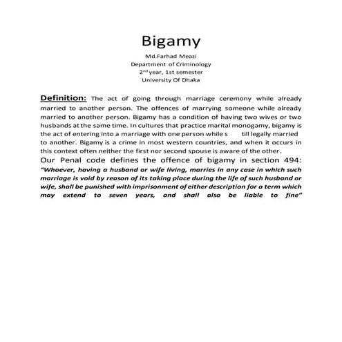Bigamy(Department of criminology,university of dhaka) | DOCX | Divorce ...