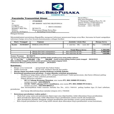 Bigbird rental 311019 bc484176 booked 17 oktober 2019 | PDF