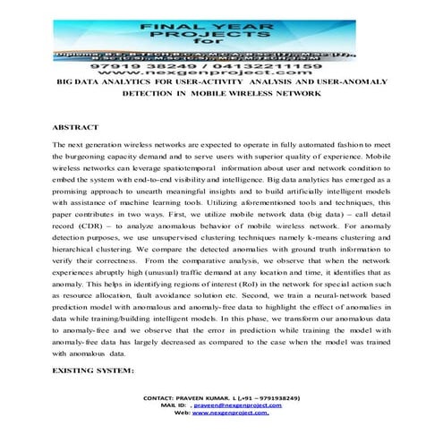 BIG DATA ANALYTICS FOR USER-ACTIVITY ANALYSIS AND USER-ANOMALY DETECTION IN MOBILE WIRELESS ...