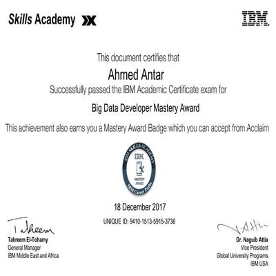 Big data developer mastery award certificate | PDF