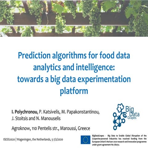 Prediction algorithms for food data analytics and intelligence: towards ...