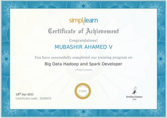 Hadoop and spark developer certificate | PPT