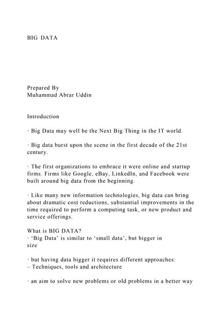 Big data ppt | PPTX | Databases | Computer Software and Applications