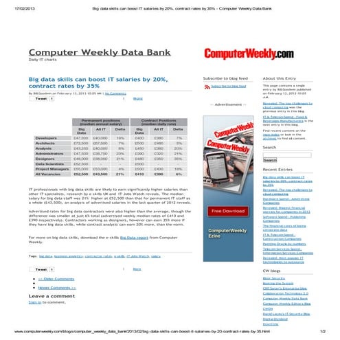 Big data skills can boost it salaries by 20%, contract rates by 35% ...