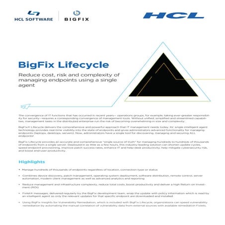 Bigfix Lifecycle - Reduce Cost, Risk of Managing Endpoints | PDF