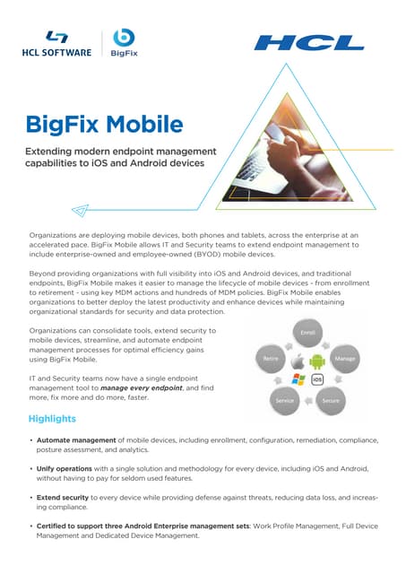 Bigfix Mobile Extending Modern Endpoint Management Capabilities To Ios And Android Devices Pdf