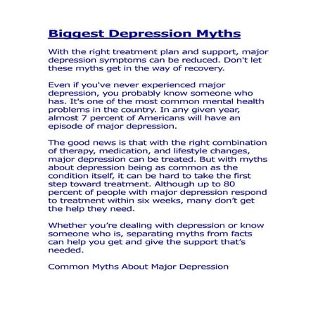 Depression - Myths and Facts | PDF