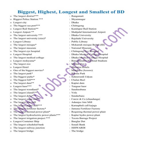 Biggest, highest, longest and smallest of bd[www.jobs circular.com] | PDF