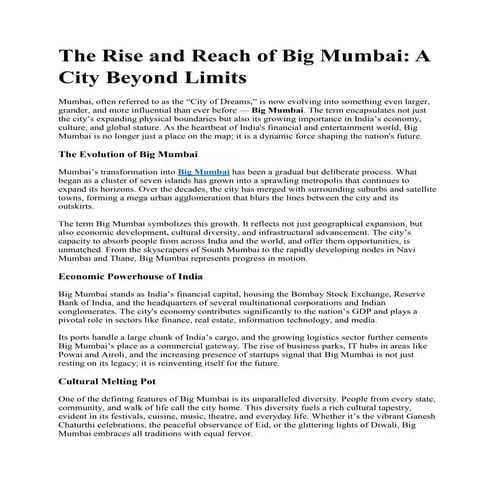 The Ultimate Guide To The Big Mumbai and the Cost of Growth | PDF