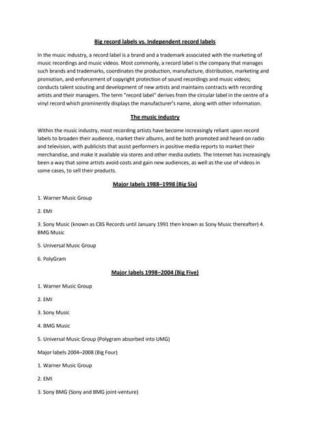 Structure and breakdown of Record Labels | PPTX | Music | Entertainment
