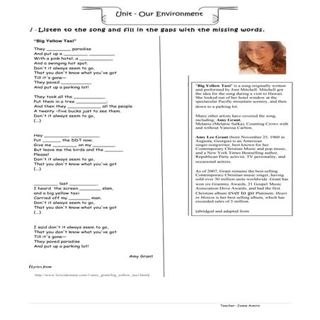 Big yellow taxi worksheet | DOC