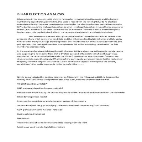 Bihar election analysis | DOCX | Elections | Politics