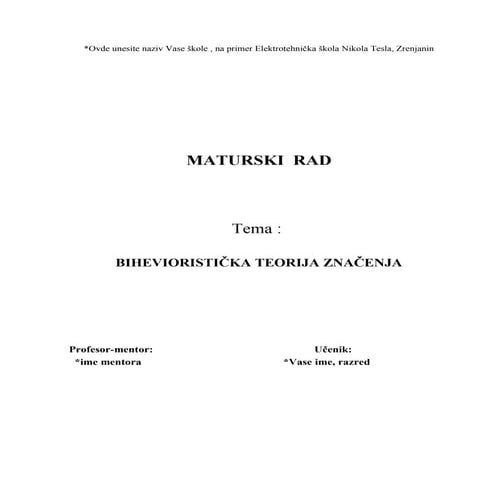 Bihevioristicka teorija znacenja | DOC