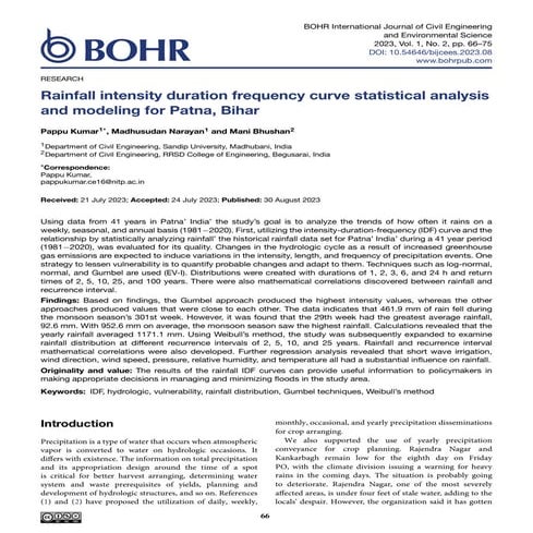 Rainfall intensity duration frequency curve statistical analysis and modeling for Patna, Bihar | PDF