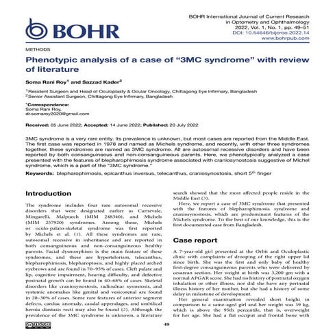Phenotypic analysis of a case of “3MC syndrome” with review of ...