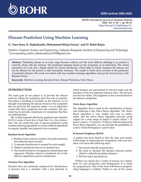 Diabetes Prediction using Machine Learning Algorithms | PDF