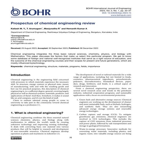 Prospectus of chemical engineering review | PDF