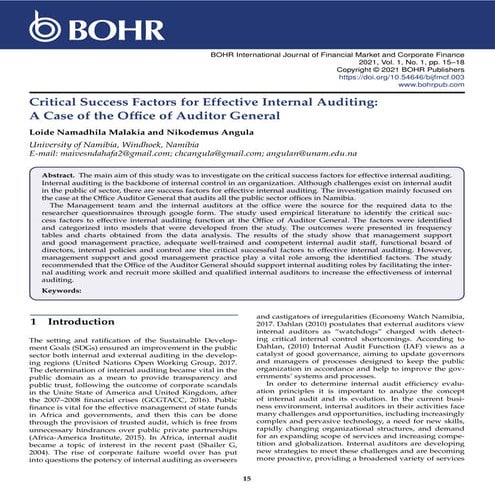 Critical Success Factors for Effective Internal Auditing: A Case of the Office of Auditor ...