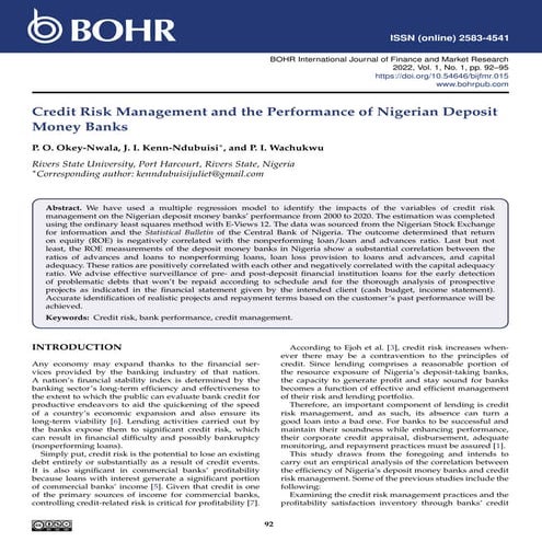 Credit Risk Management and the Performance of Nigerian Deposit Money ...