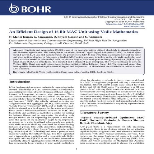 An Efficient Design of 16 Bit MAC Unit using Vedic Mathematics | PDF ...