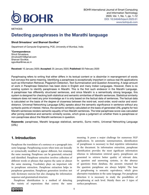 Detecting Paraphrases In The Marathi Language Pdf 1379
