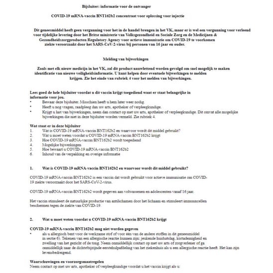 Bijsluiter Pfizer Covid 19 Vaccinatie | PDF