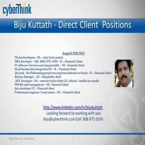 Biju kuttath direct client jobs august 2013 | PDF | Technology & Computing