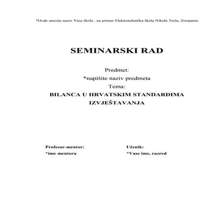 Bilanca u hrvatskim standardima izvjestavanja | PDF