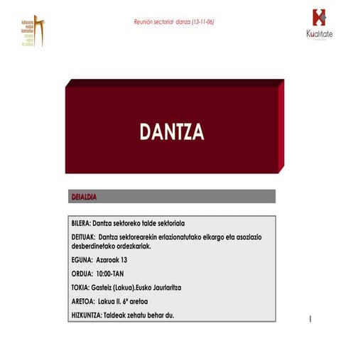 Bilera sektoriala - deialdia - dantza - EJ - KEL 2006-11-13 | PPT