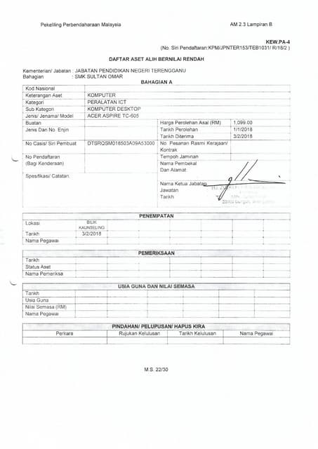 Harta Modal Peralatan ICT Pusat Akses SMKSO | PDF