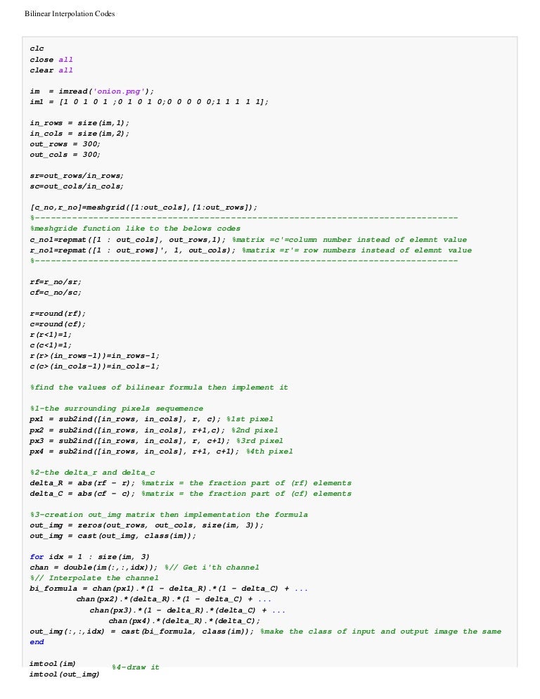 Bilinear interpolation codes