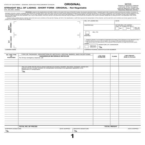 Bill Of Lading Template Pdf