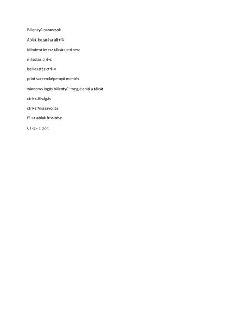 Billentyű parancsok | PDF