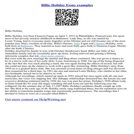 Billie Holiday Essay Examples | PDF