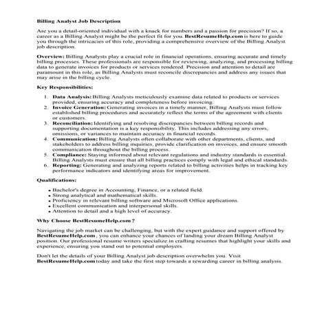 Billing Analyst Job Description Resume. Billing An | PDF