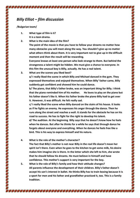 Billy elliot | DOCX | Dance | Fine Art