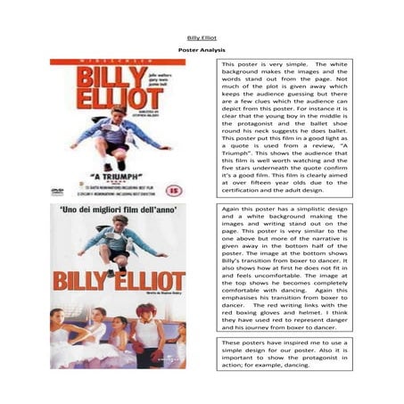 Billy elliot analysis | DOCX | Dance | Fine Art