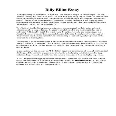 Billy Elliot Essay. TEXTS AND HUMAN EXPERIENCES-BILLY ELLIOT by boston ...