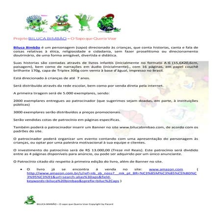 Biluca bimbão projeto divulgação | PDF