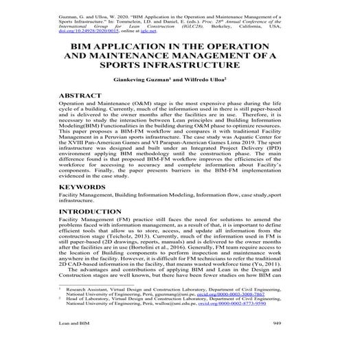 BIM Application in the Operation and Maintenance Management of a Sports ...