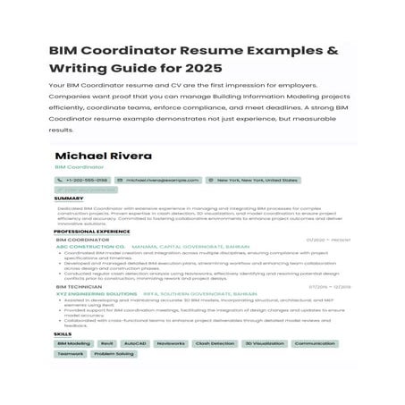 BIM Coordinator Resume Examples & Writing Guide for 2025 | PDF