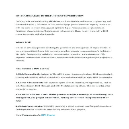 BIM Course: A Path to the Future of Construction | PDF