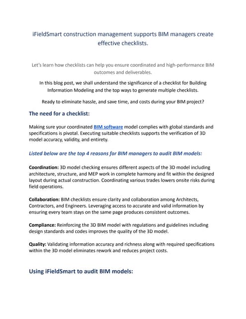 BIM Quality Assurance & Validation Checklist | BIM QA/QC | PDF