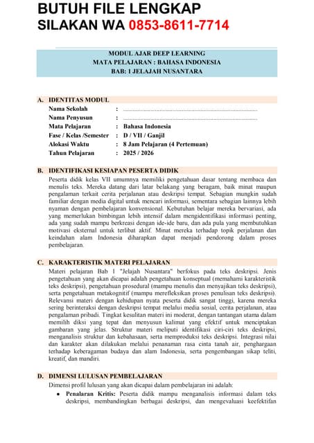 Download Modul Ajar Bahasa Indonesia Kelas 7 Deep Learning | PDF