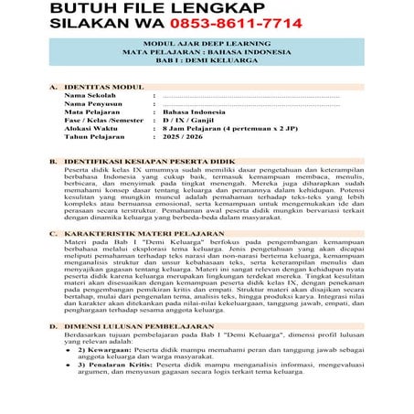 Modul Ajar Deep Learning Bahasa Indonesia Kelas 9 Kurikulum Merdeka | PDF