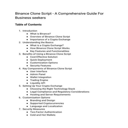 Binance Clone Script A Comprehensive Guide For Business Seekers Pdf