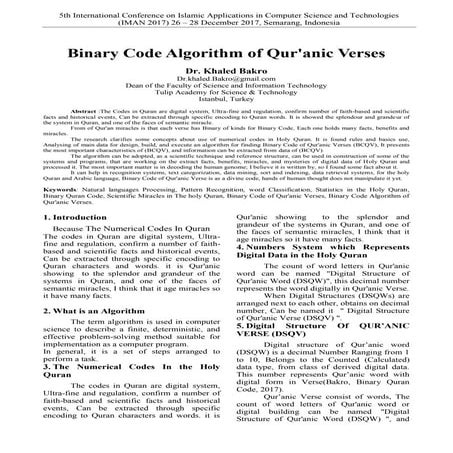 Binary code of qur'anic verses algorithm dr. khald bakro | PDF