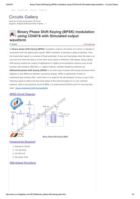 BPSK modulation using CD 4016 | PPT