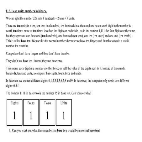 Binary sheet in detail with visuals to understand binary conversions ...