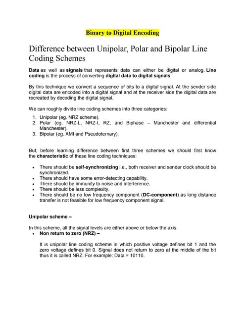 Polar-NRZ & Polar-RZ encoding schemes | PDF